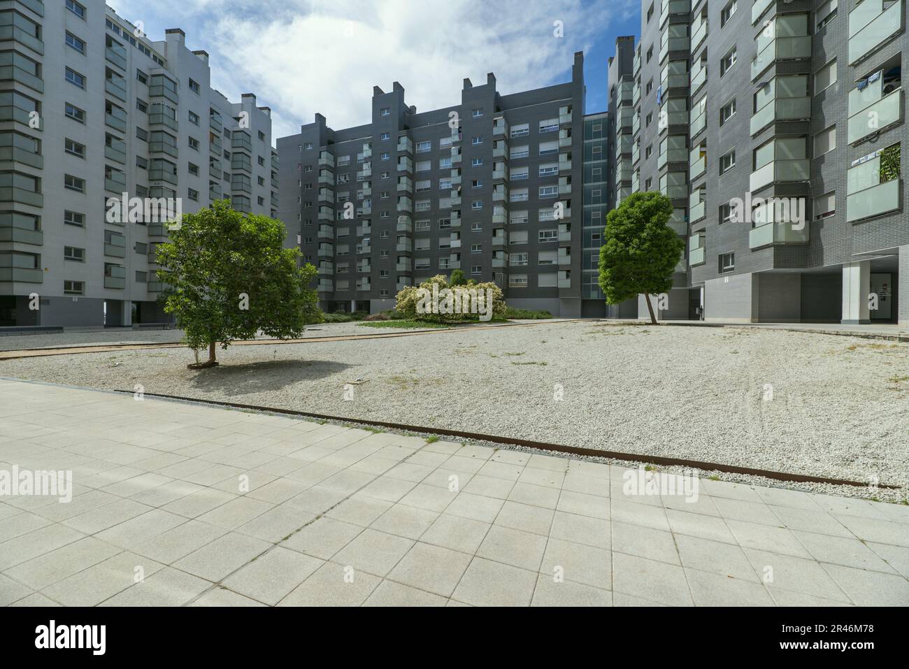 Common areas of an urbanization of residential buildings with some ...