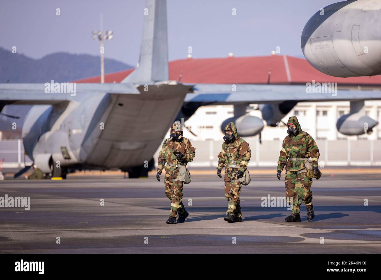 U.S. Marines with Marine Aerial Refueler Transport Squadron (VMGR) 152 begin chemical ...