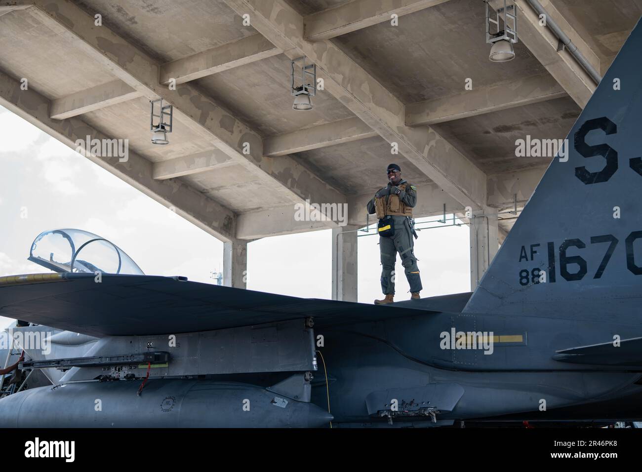 A U.S. Air Force F-15E Strike Eagle weapons systems officer assigned to ...
