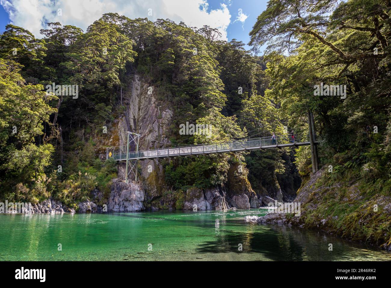 A Foot Bridge over the scenic Blue Pools of the Makarora River in New ...