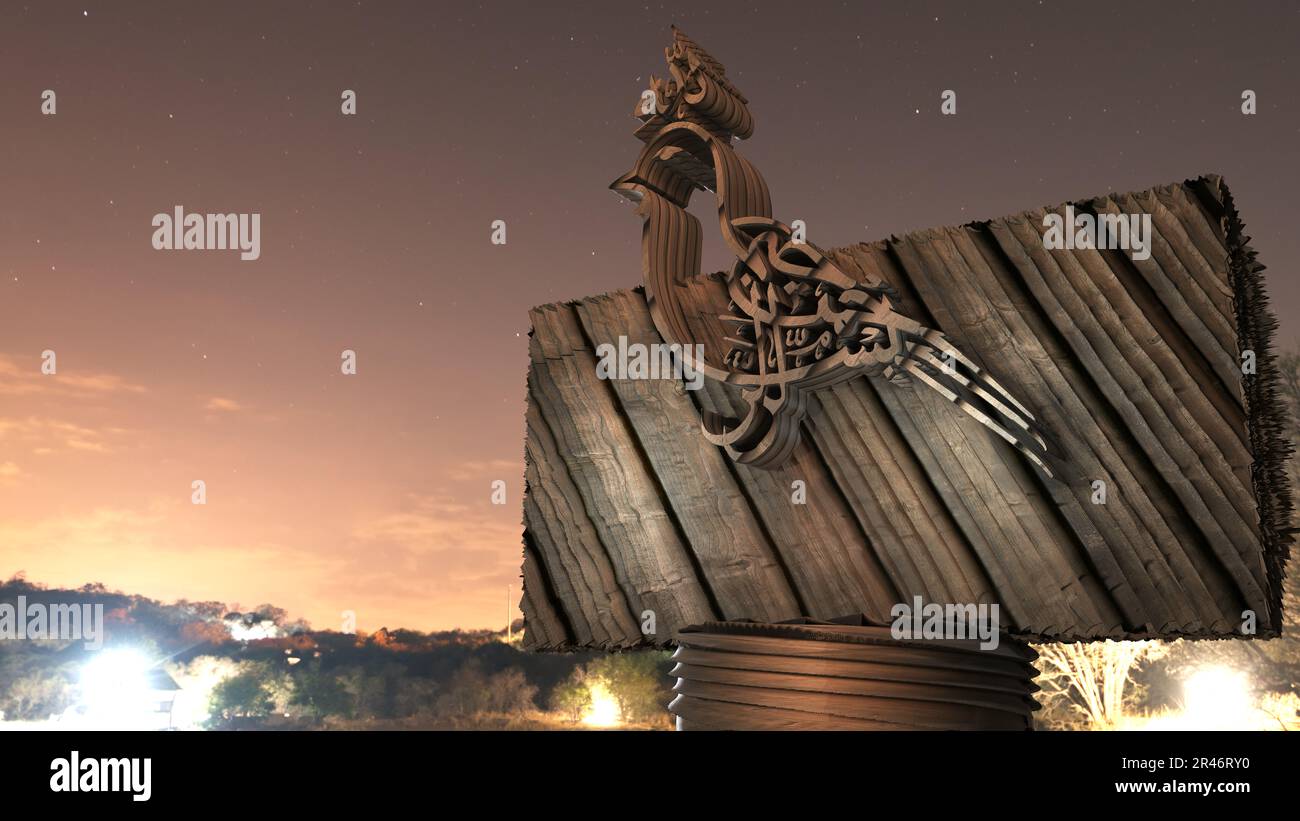 3D Illustration of a bird that is designed in Arabic lettering that say ...