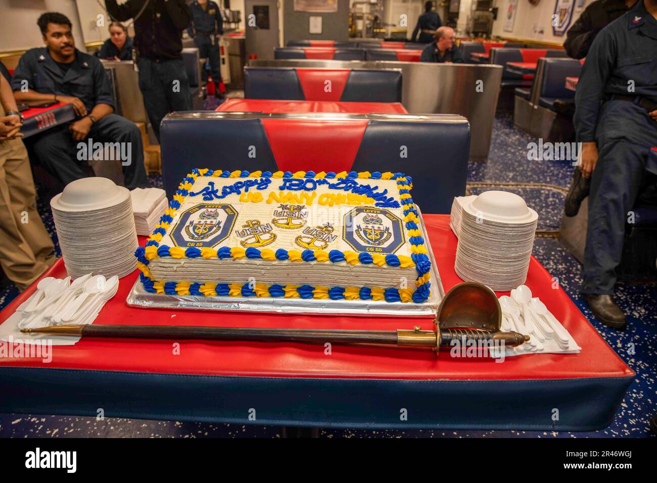 230401-N-TC47-1051 IONIAN SEA (Apr. 1, 2023) A cake on display for the ...