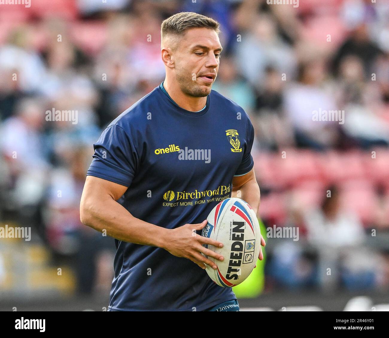 Matty Russell #34 of Warrington Wolves during pre match warm up ahead ...