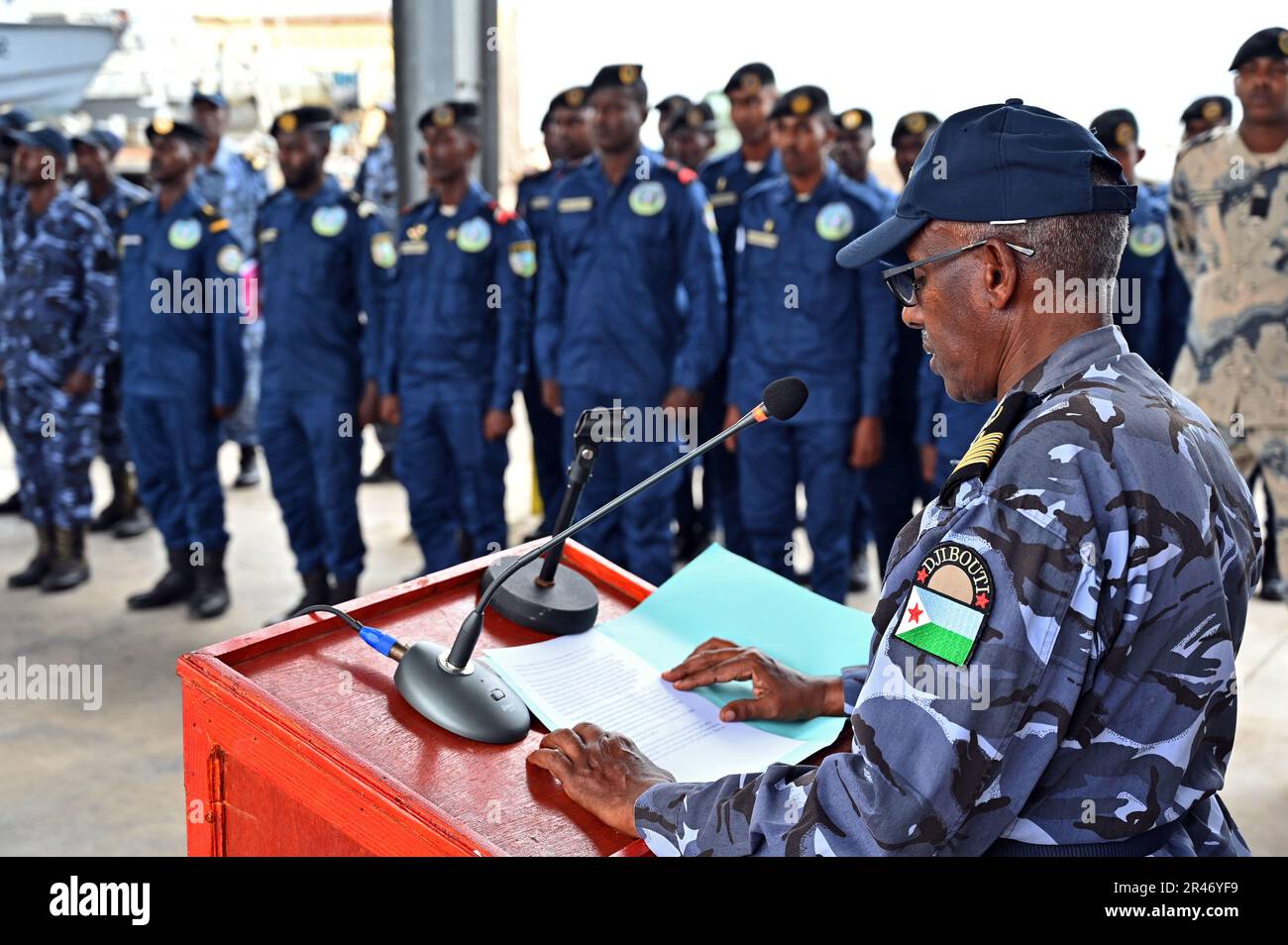 Col. Ahamed Daher Djama commander of the Djiboutian Navy speaks at the ...