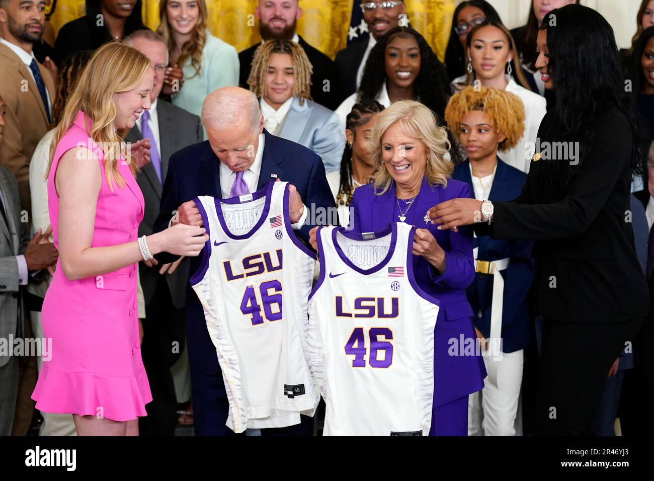 President Joe Biden and first lady Jill Biden are presented with ...