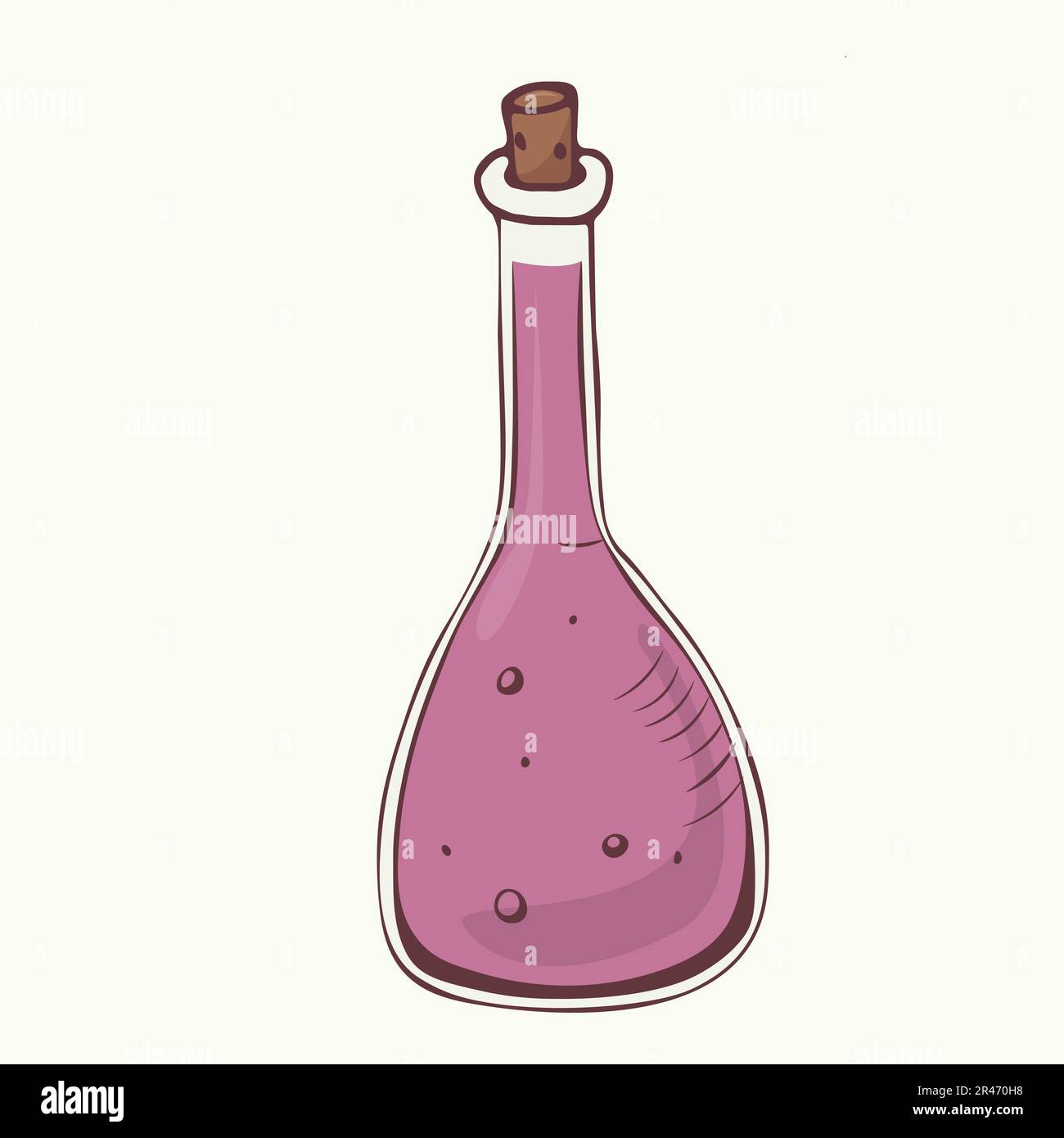 Vector illustration of Hand drawn Small glass bottle with purple potion ...