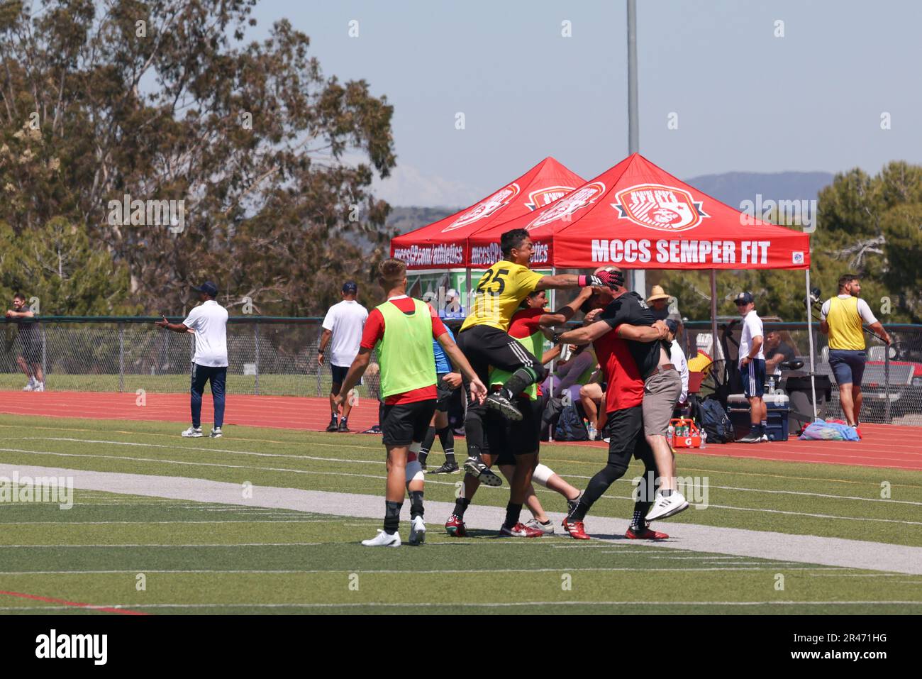 Marines With The Marine Corps Soccer Team Celebrate After A Game With