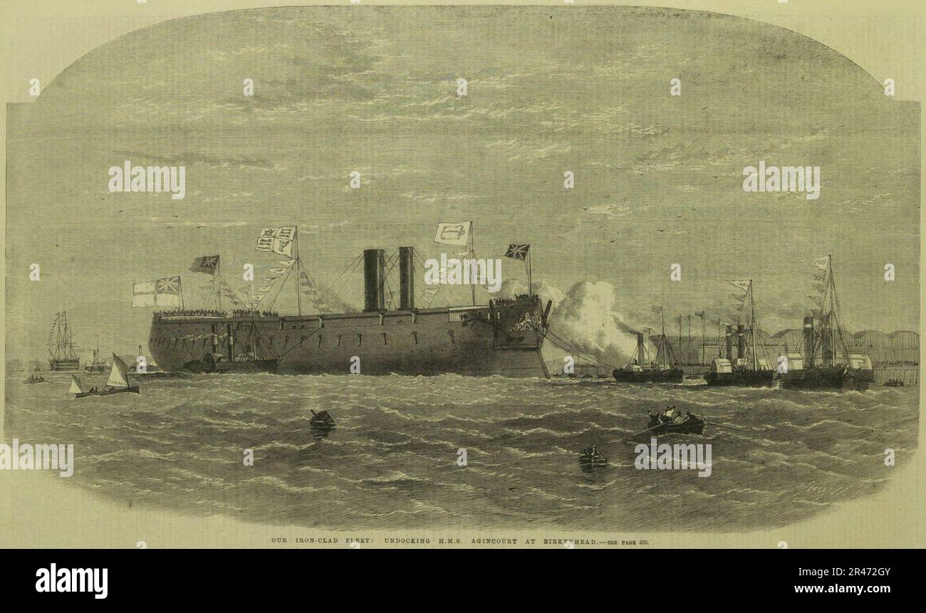 Undocking HMS Agincourt at Birkenhead - ILN 1865 Stock Photo - Alamy