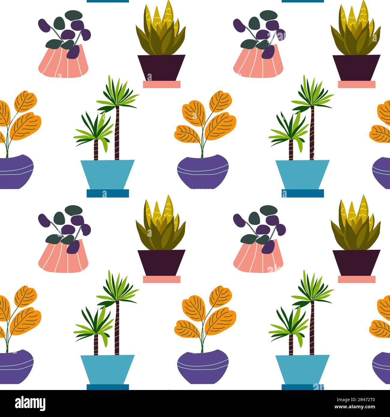 Seamless pattern with plants and pots. Design for print, poster, banner ...