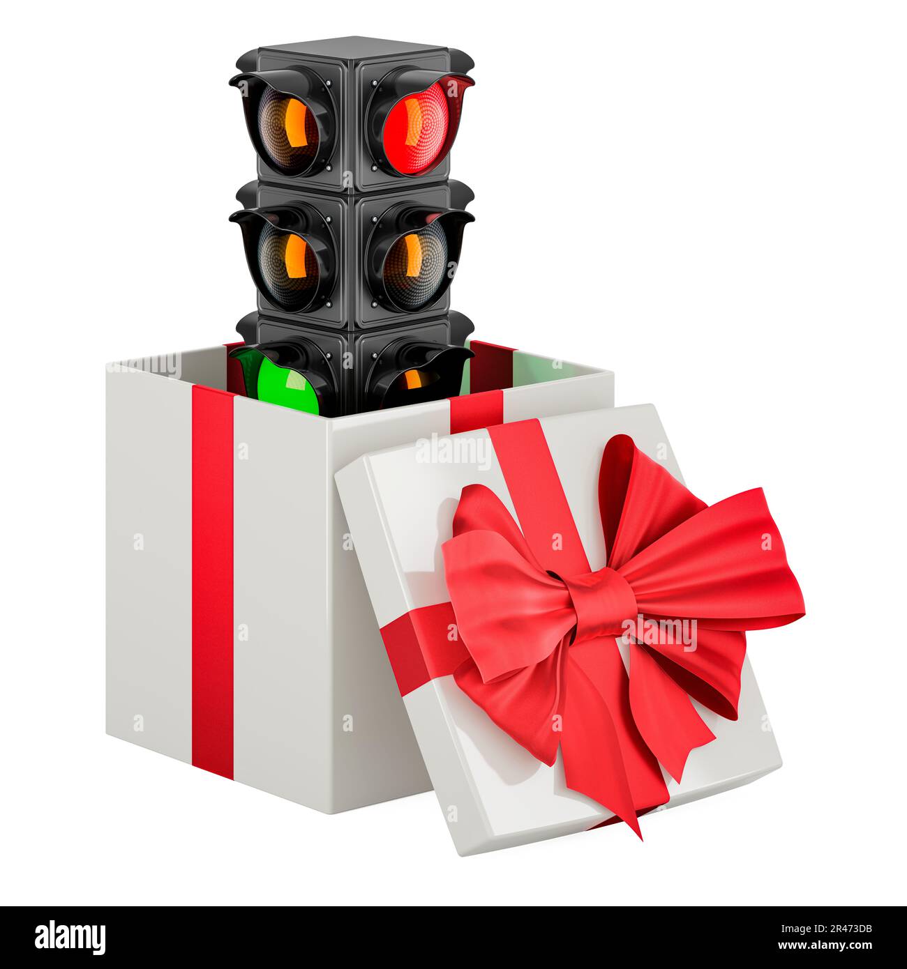Traffic light inside gift box, 3D rendering isolated on white ...
