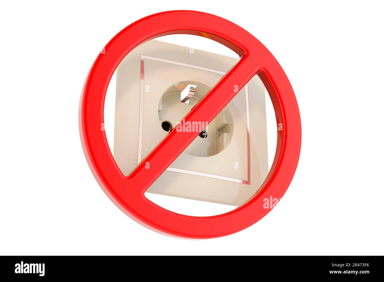 Electric socket with forbidden symbol, 3D rendering isolated on white ...
