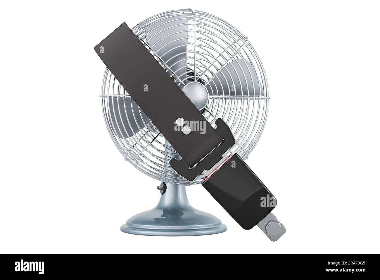Table fan retro design with safety belt, 3D rendering isolated on white ...