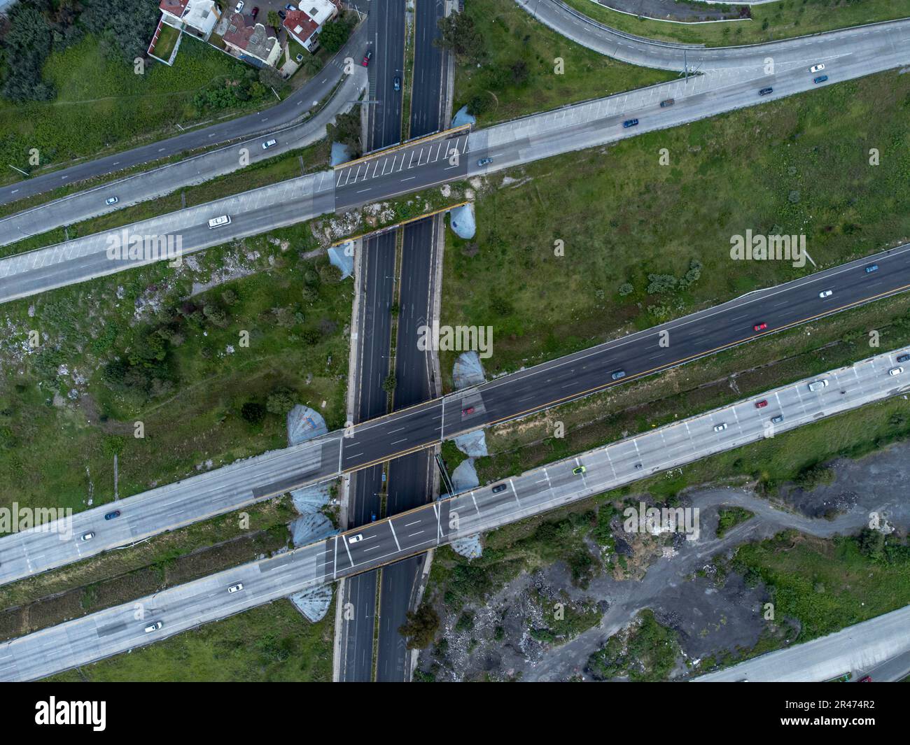 An aerial shot of a bustling city intersection with a plethora of ...