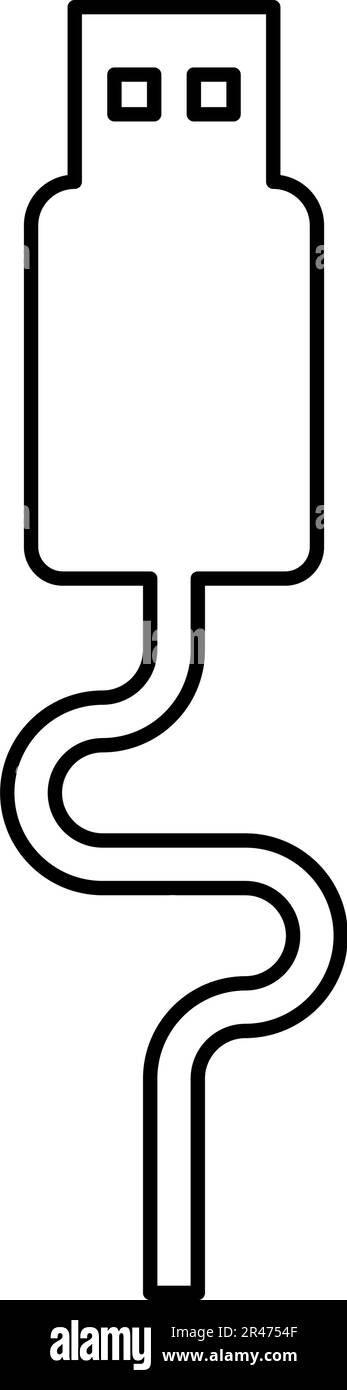 USB cable connector type A data contour outline line icon black color ...