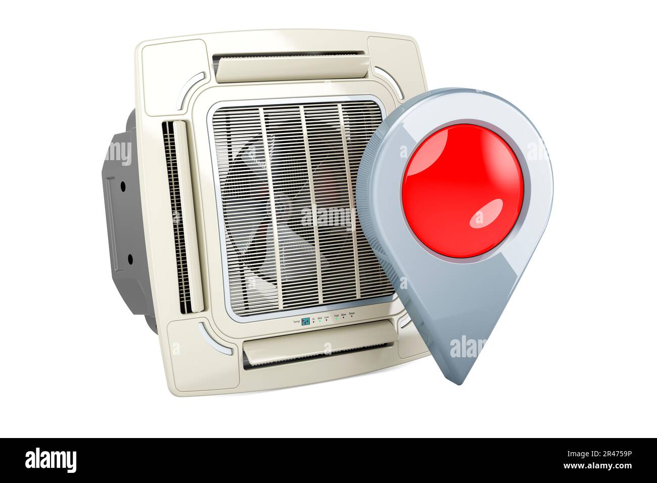 Ceiling Cassette Unit, Indoor Unit of Air Condition with map pointer, 3D rendering isolated on ...
