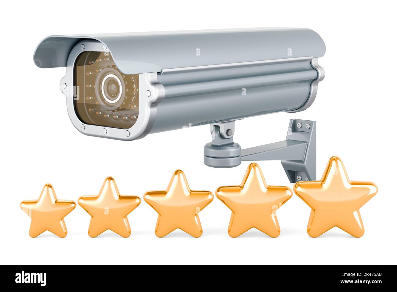 Security surveillance camera with five golden stars. 3D rendering ...