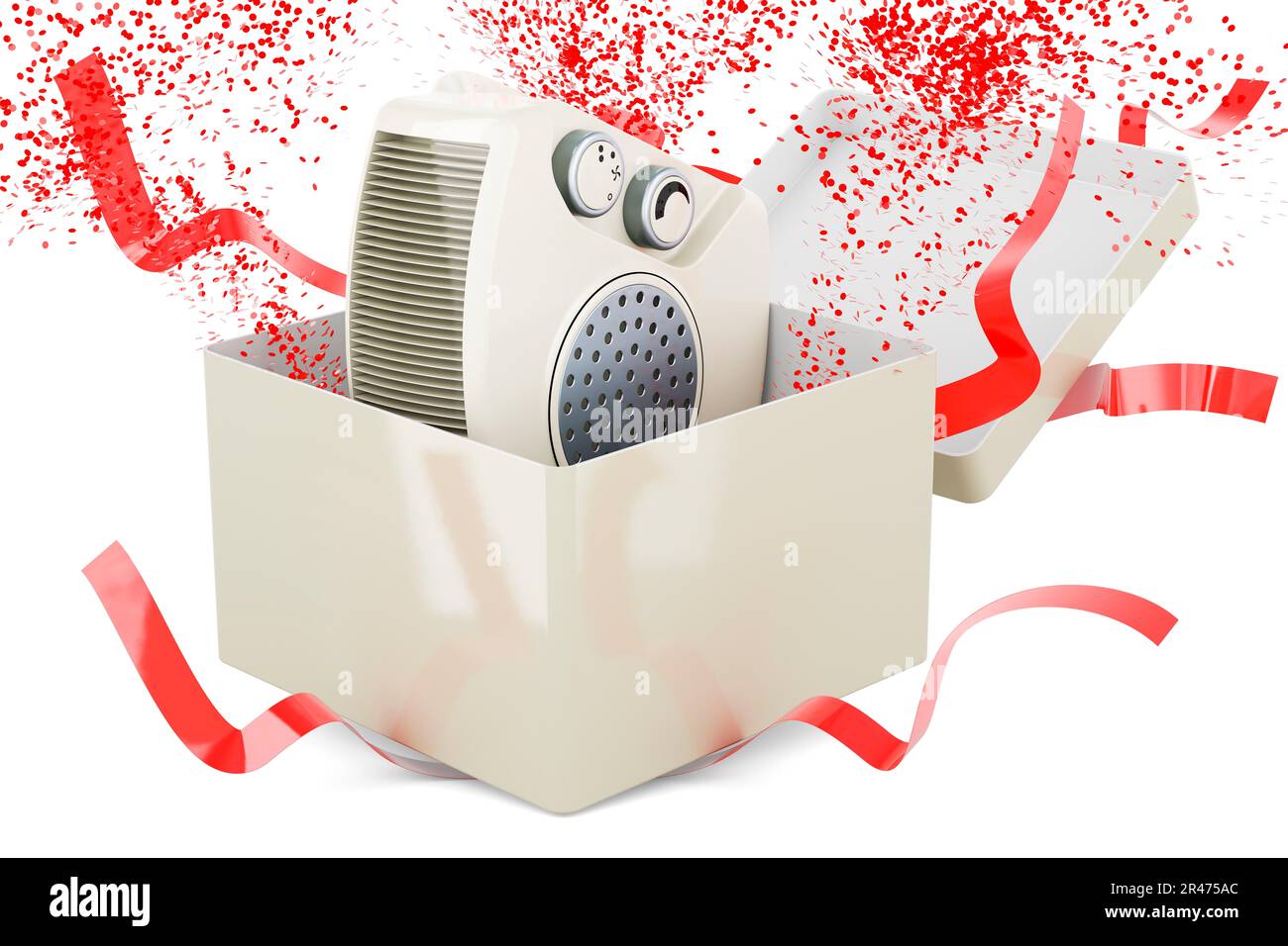 Fan heater inside gift box, 3D rendering isolated on white background ...