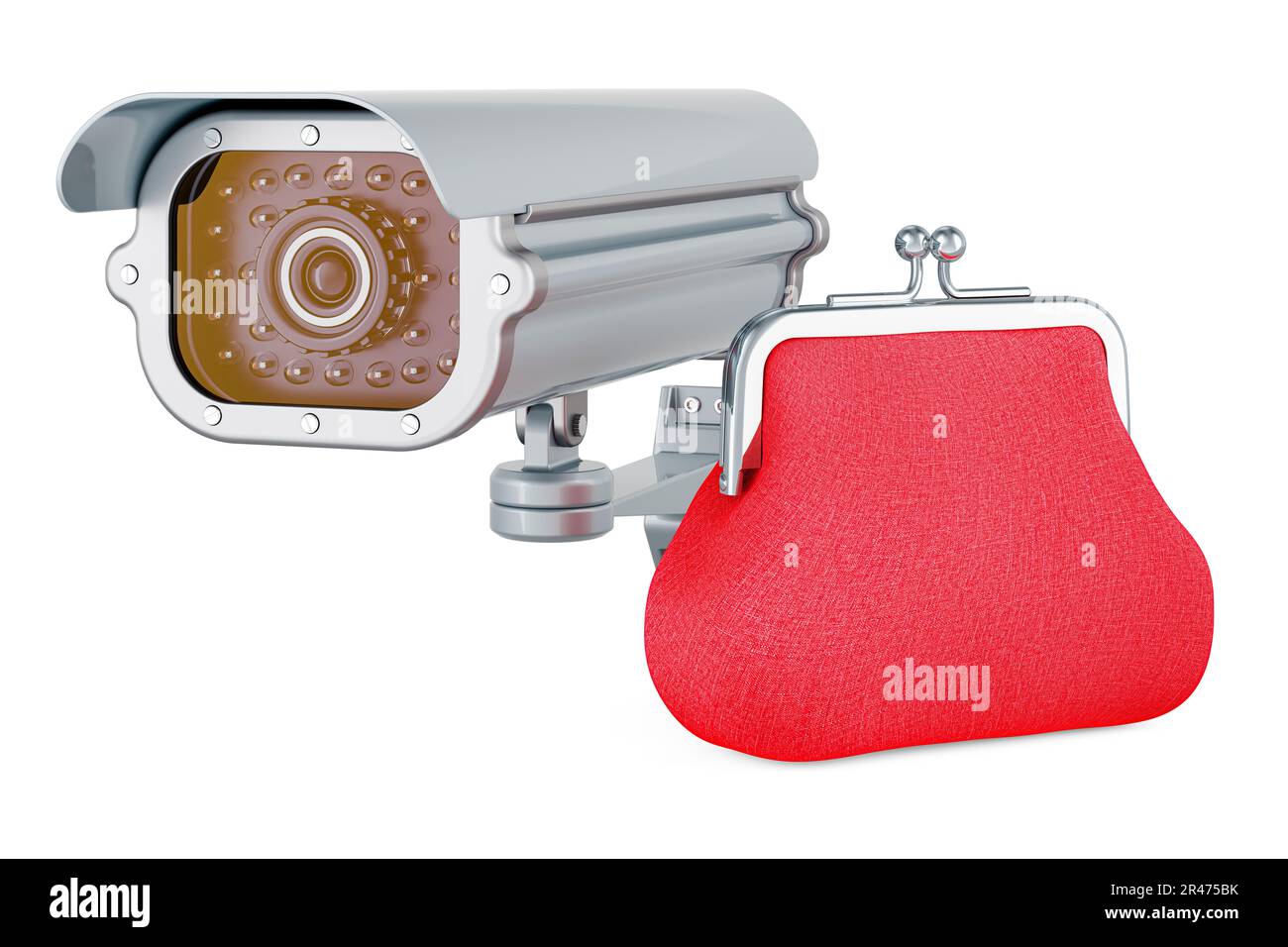 Security surveillance camera with coin purse. 3D rendering isolated on ...