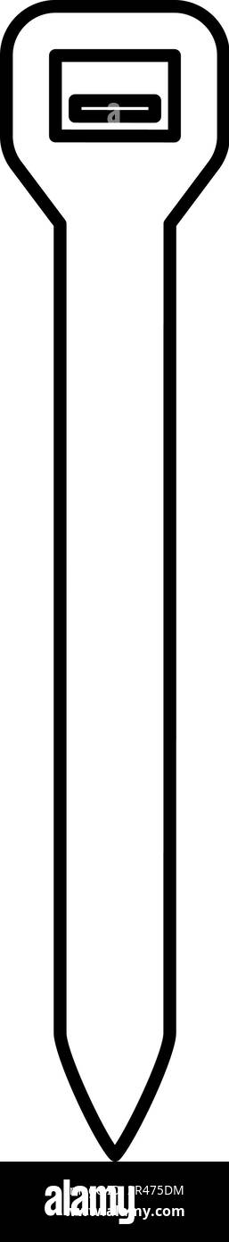 Cable tie zip building material contour outline line icon black color ...