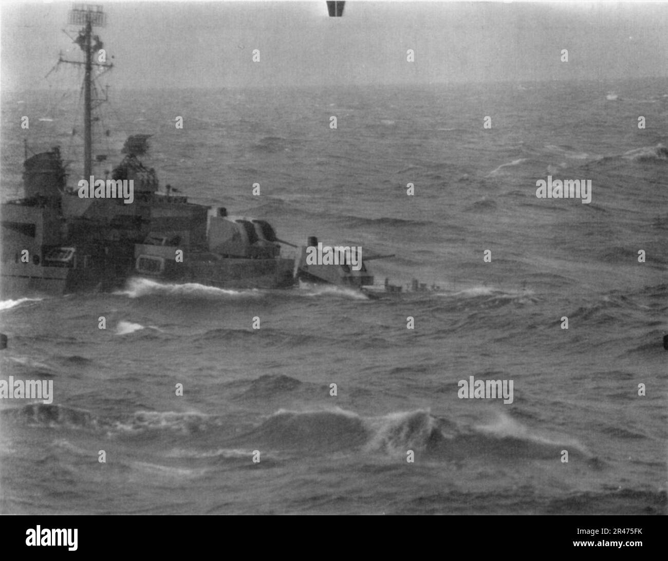 Unidentified Allen M Sumner class destroyer in heavy seas during ...