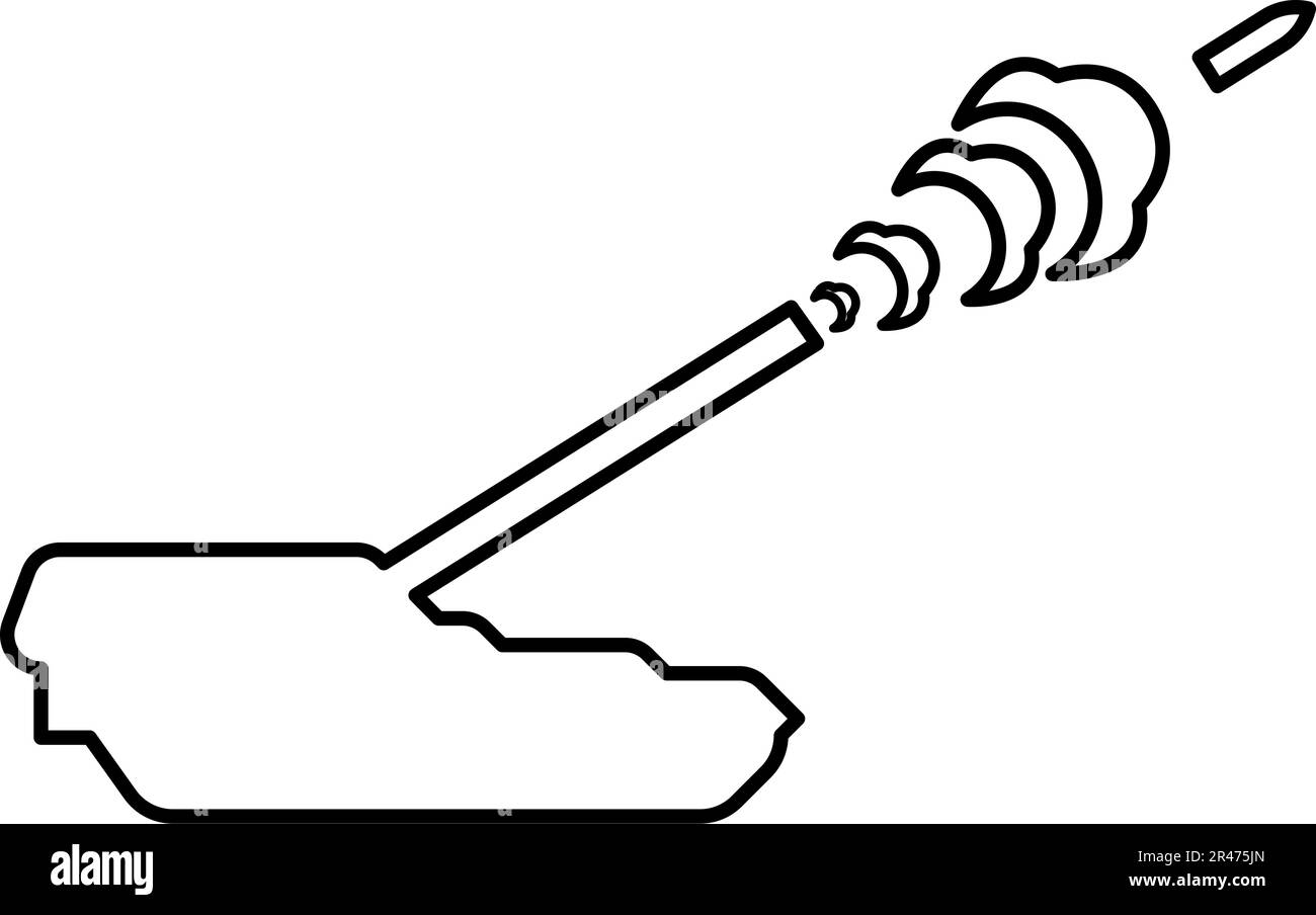 Self-propelled howitzer artillery system archer shoots projectile shell contour outline line ...