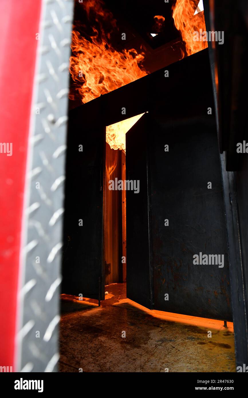 A mobile fire attack lab from the Ohio Fire Academy simulates a home ...