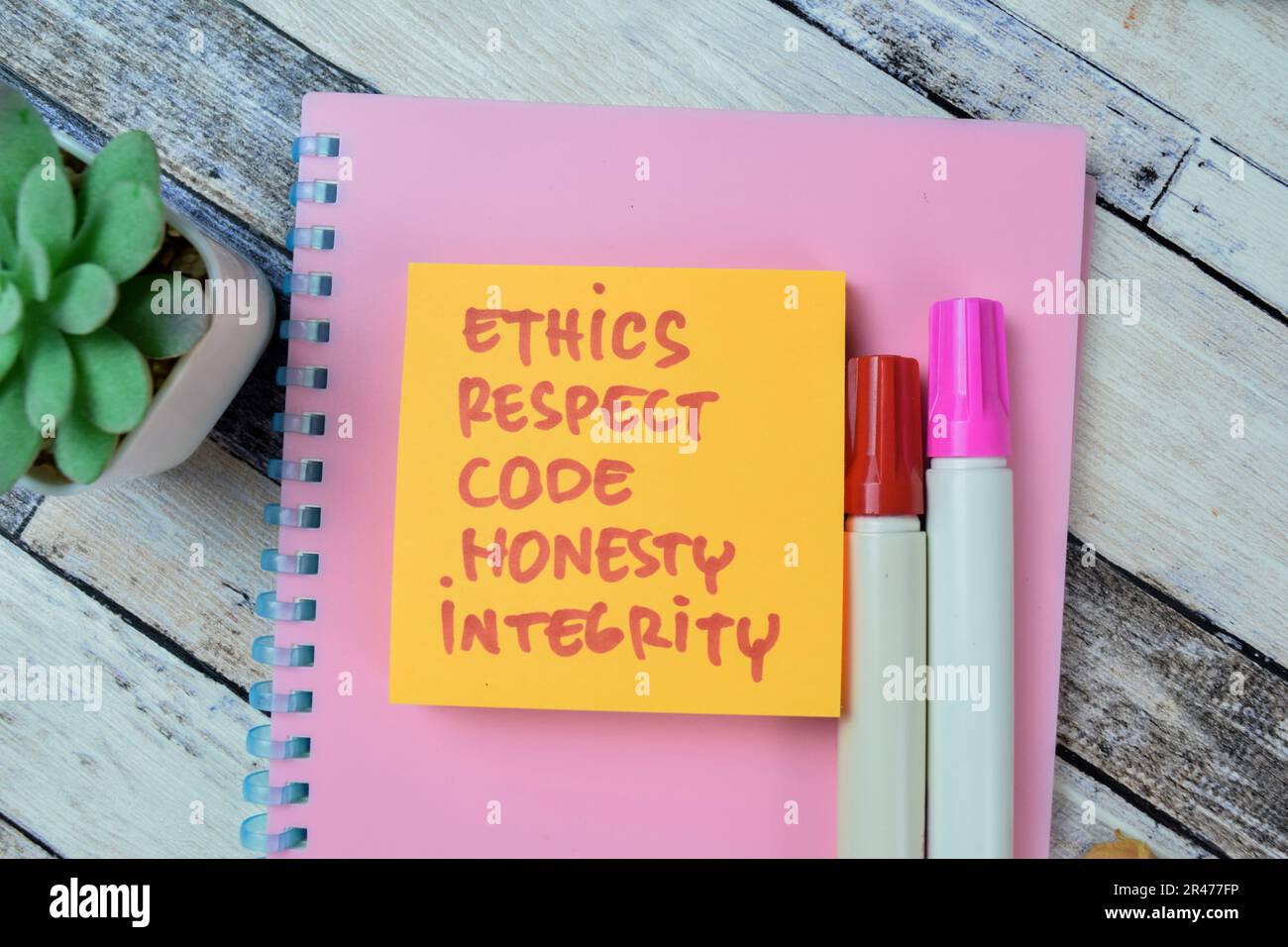 Concept of Ethics, Respect, Code, Honesty, Integrity write on sticky ...