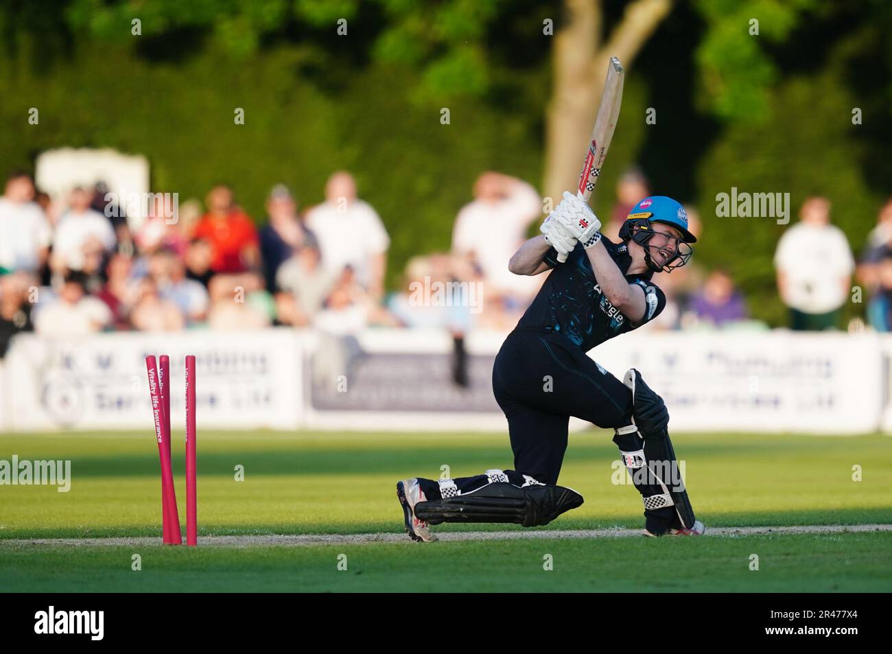 Worcestershire's Ed Pollock is bowled by Yorkshire's David Wiese (not ...