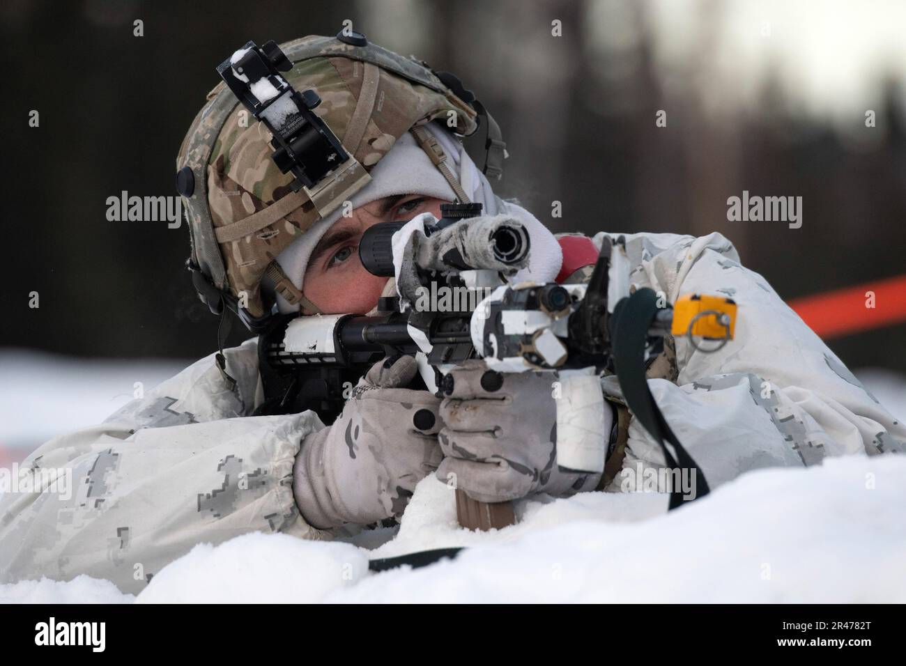 A U.S. Army infantryman with Bayonet Company, 1st Battalion, 5th Infantry Regiment, 1st Brigade ...