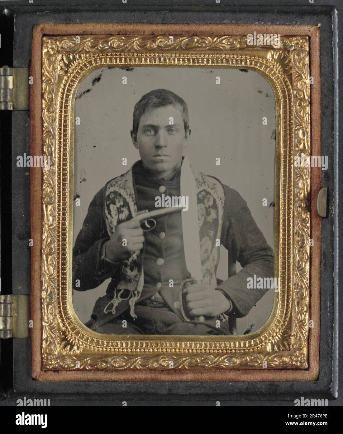 Unidentified soldier in Confederate uniform with single shot percussion ...