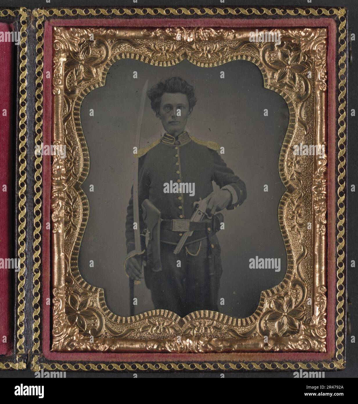 Unidentified soldier in Union cavalry uniform with Savage revolver and ...