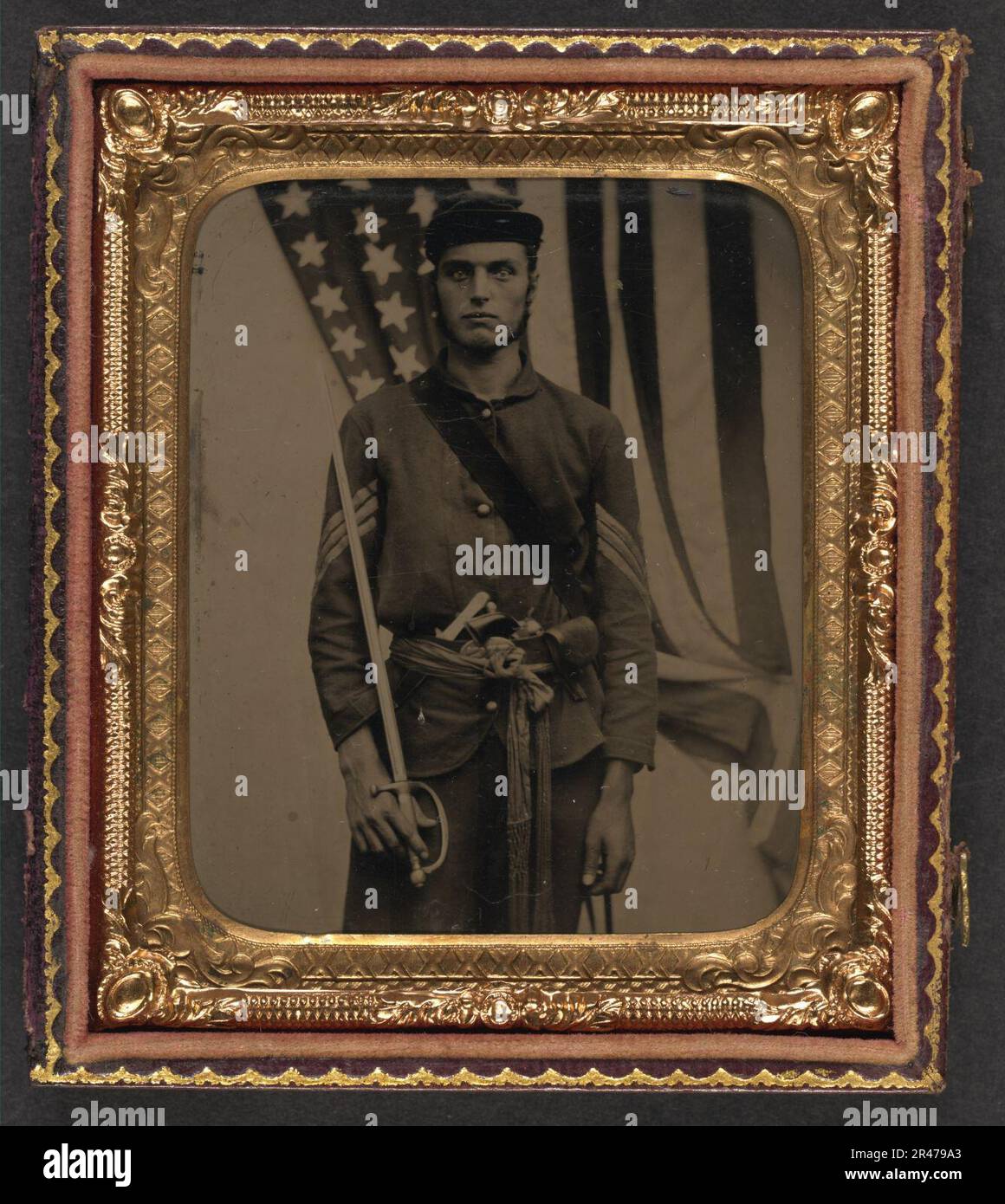Unidentified soldier in Union sergeant uniform and sash with Model 1840 ...