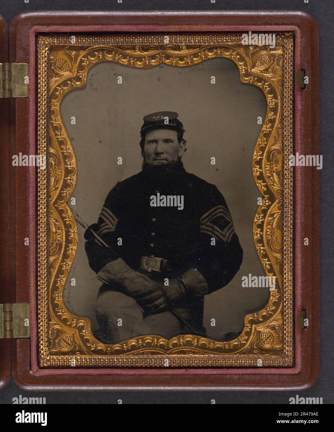 Unidentified soldier in Union sargeant major's uniform with gauntlets ...