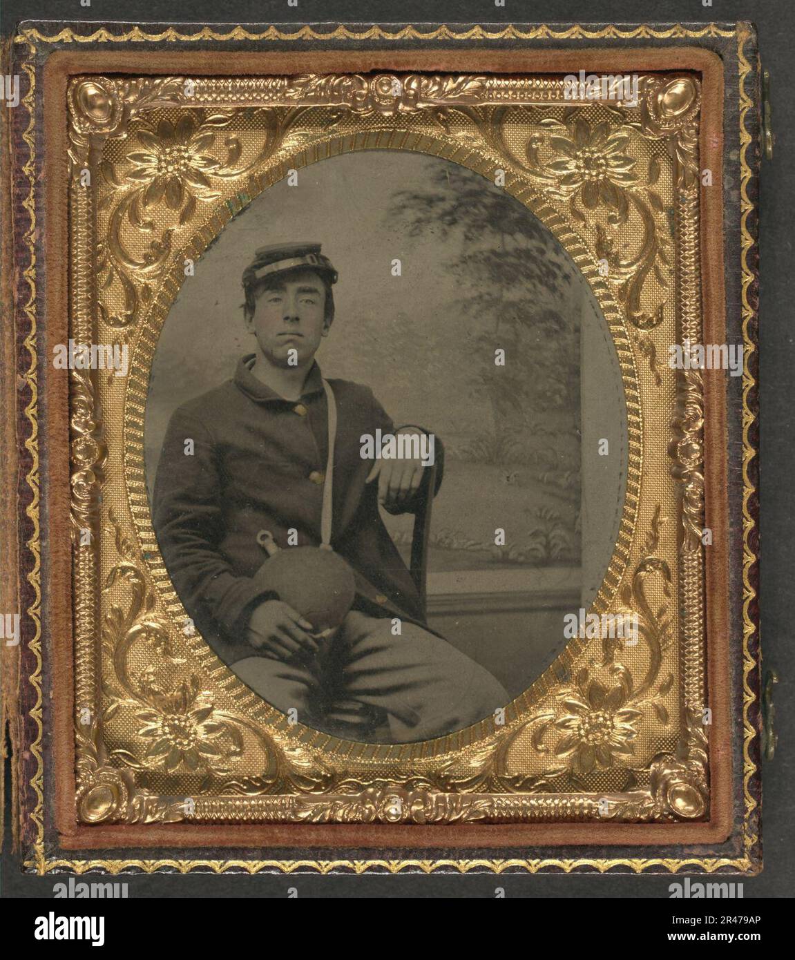 Unidentified soldier in Union private's uniform with four button sack ...