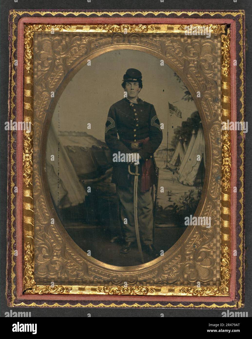Unidentified soldier in Union sergeant-major's uniform with sash ...