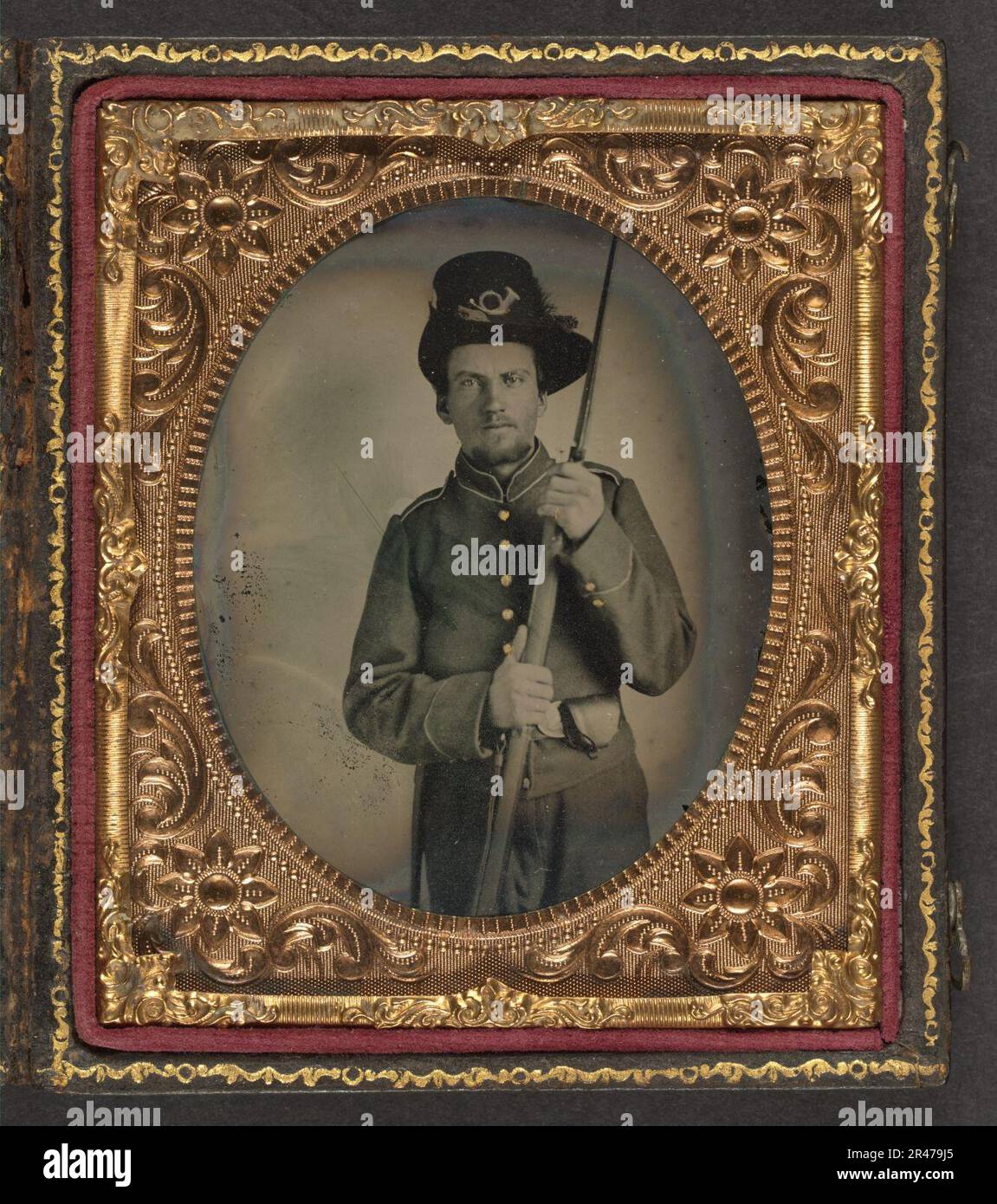 Unidentified soldier in Union uniform and plumed infantry Hardee hat ...