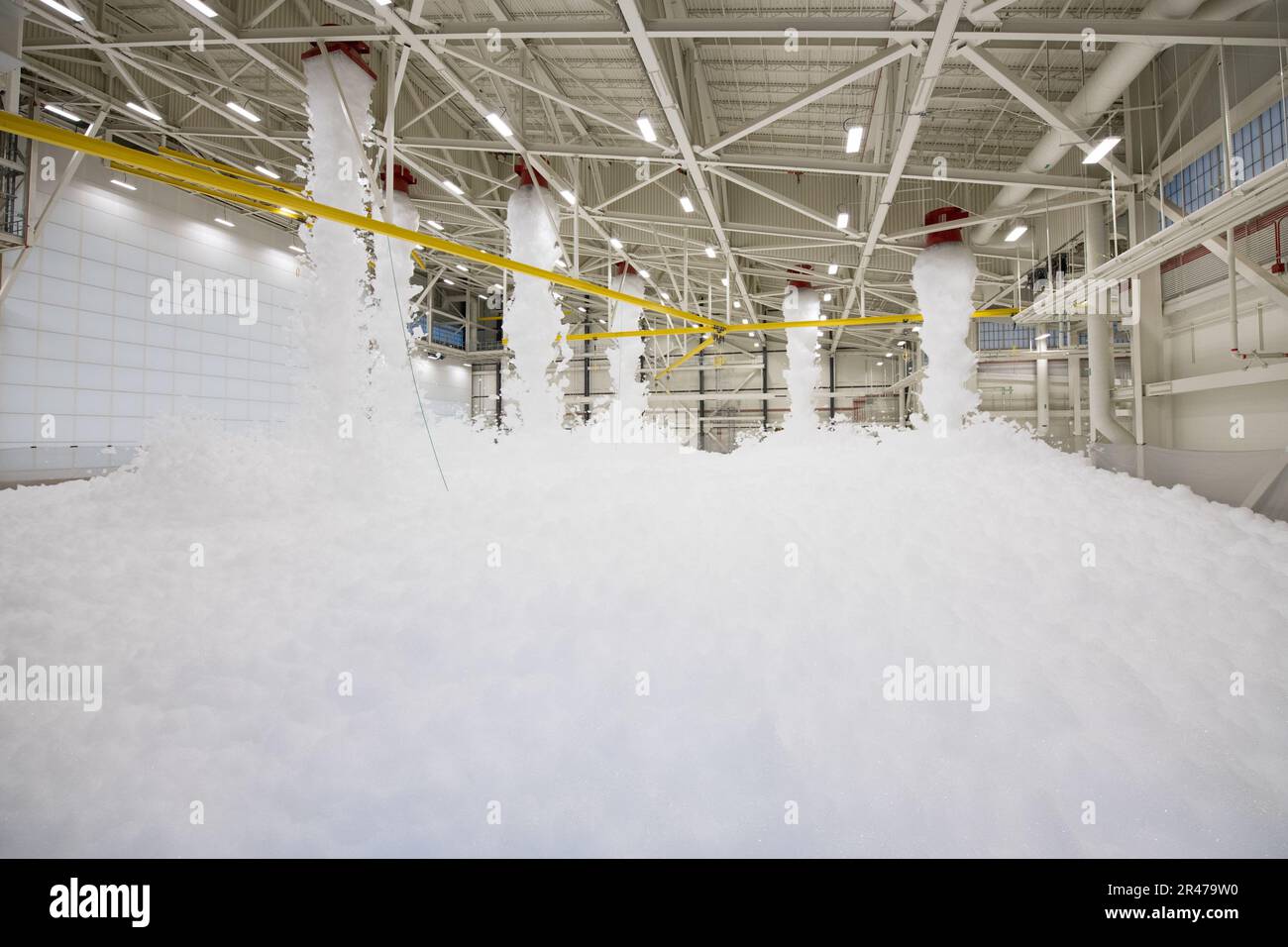 The new KC-46 hangar fills with foam during a fire suppression system ...