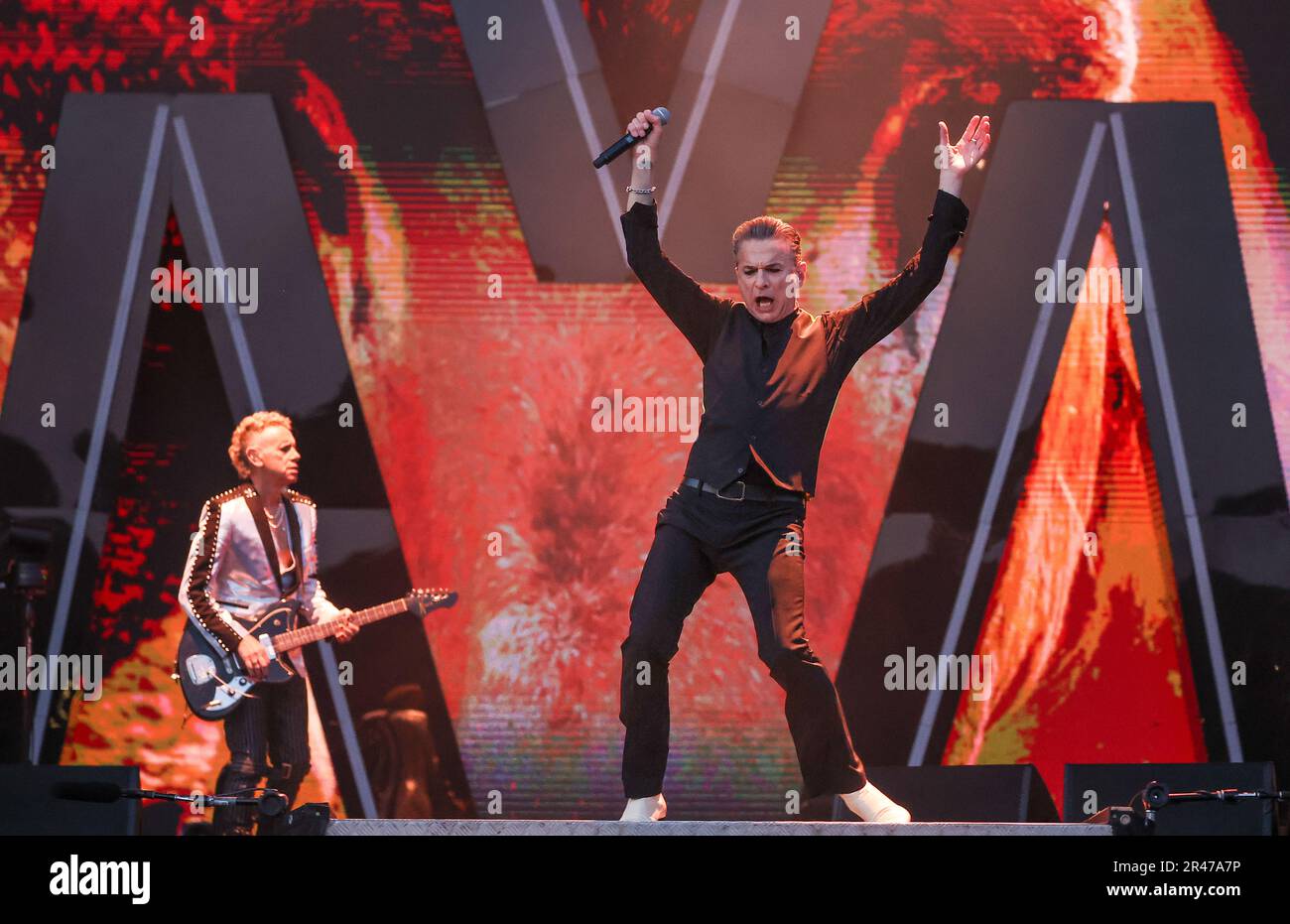 Leipzig, Germany. 26th May, 2023. Dave Gahan (r) and Martin Gore of Depeche Mode are on stage at ...