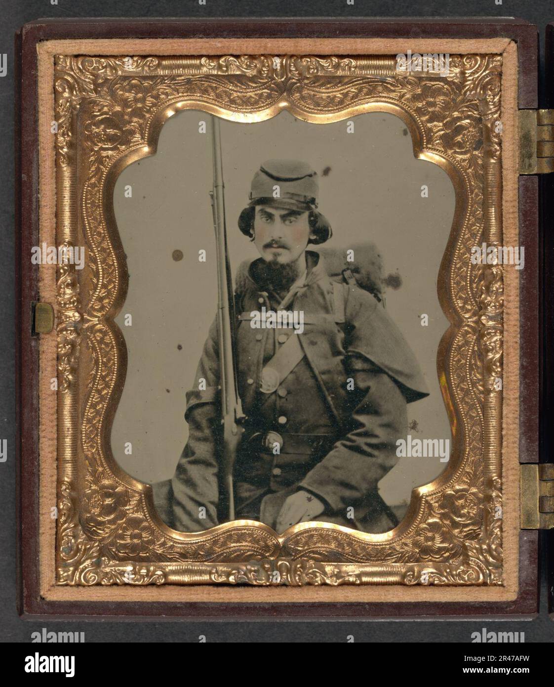 Unidentified soldier in Union uniform with musket, knapsack, and ...