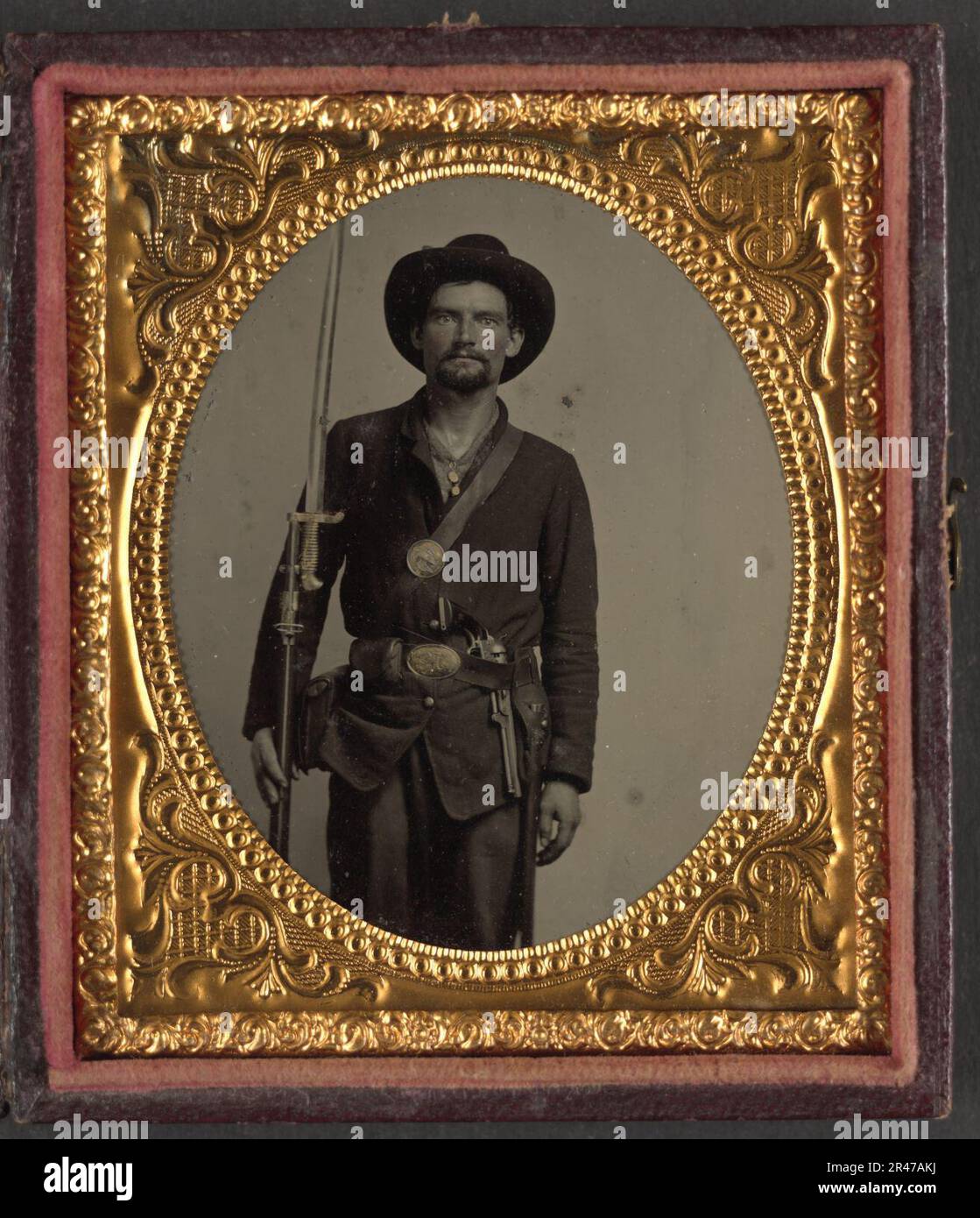Unidentified soldier in Union uniform with rifle, saber bayonet, and ...