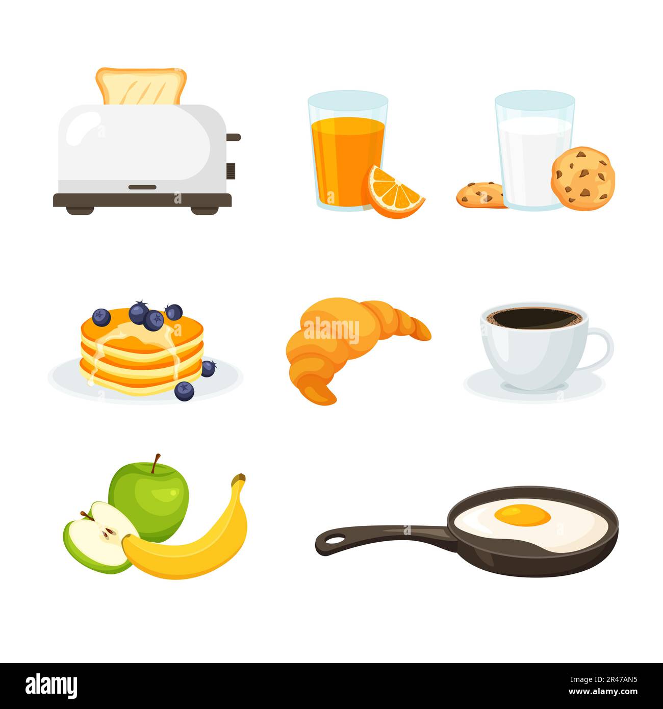 Healthy breakfast icon set. Collection food and drinks. Toasts ...