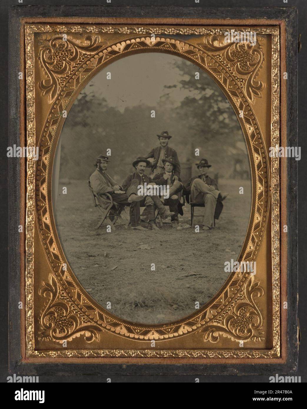 Unidentified soldiers in Union officers' uniforms and hats with ...
