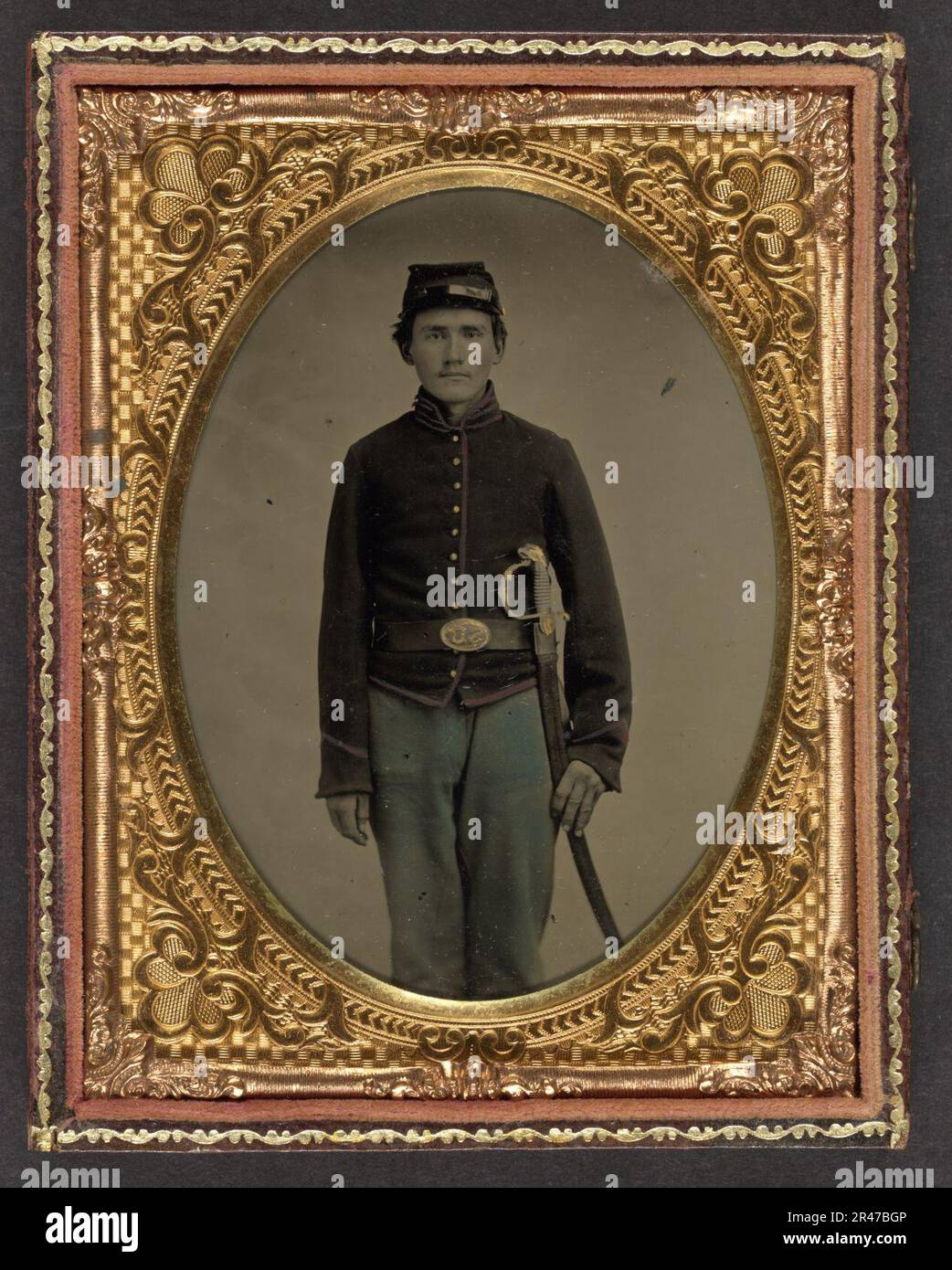 Unidentified young soldier in Union artilleryman's uniform standing ...