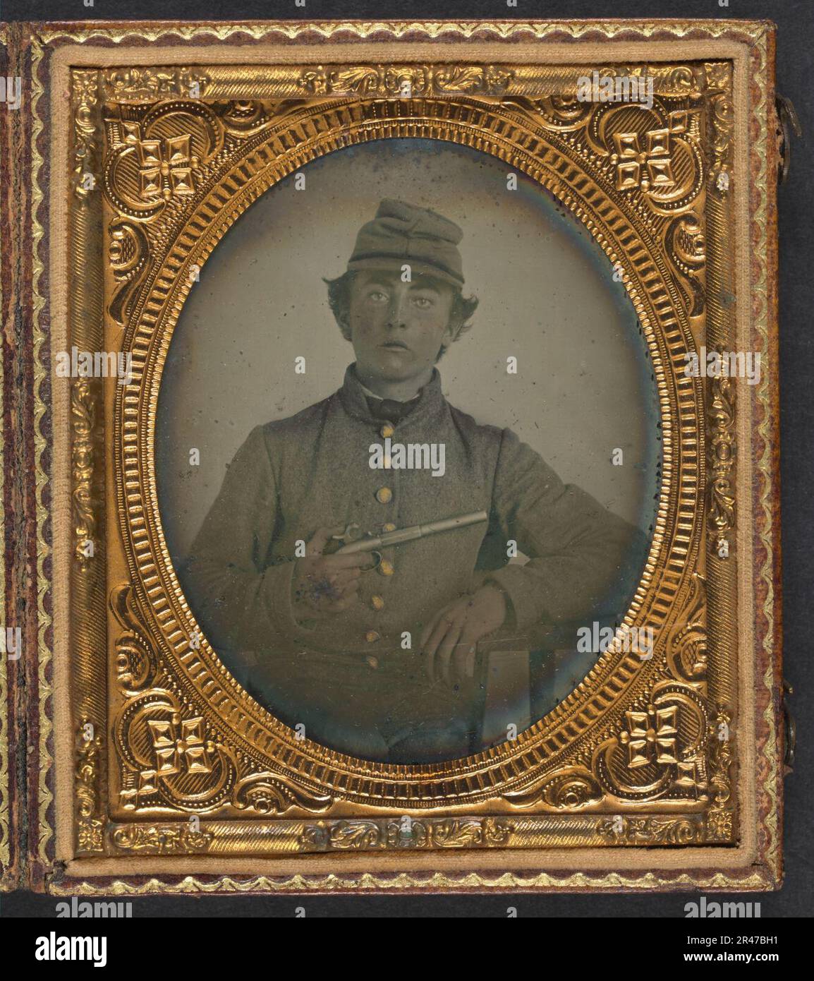 Unidentified young soldier in Confederate shell jacket and forage cap ...