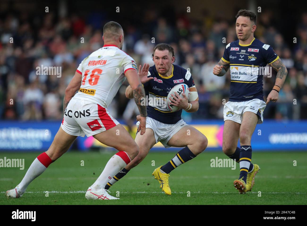 Cameron Smith #13 of Leeds Rhinos runs with the ball during the Betfred ...