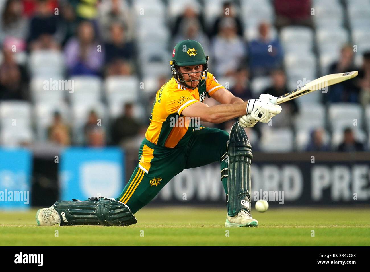 Nottinghamshire's Matthew Montgomery strikes the ball for four the ...