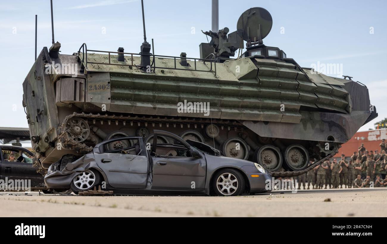 A U.S. Marine Corps AAV7A1 tracked vehicle with 2d Assault Amphibian ...