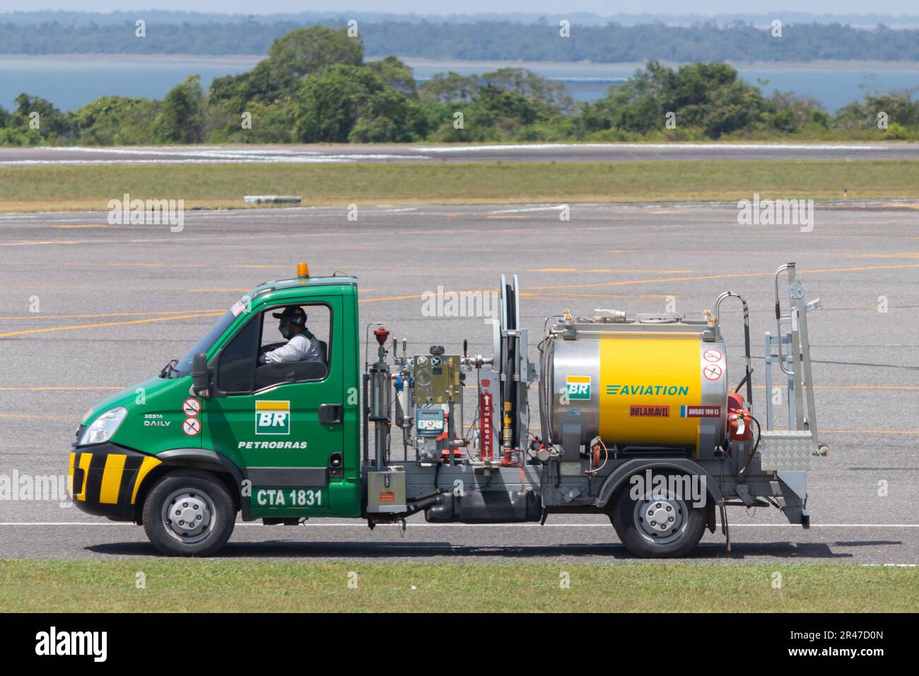 Petrobras Aviation mini fuel tanker truck transports AVGAS 100LL to ...
