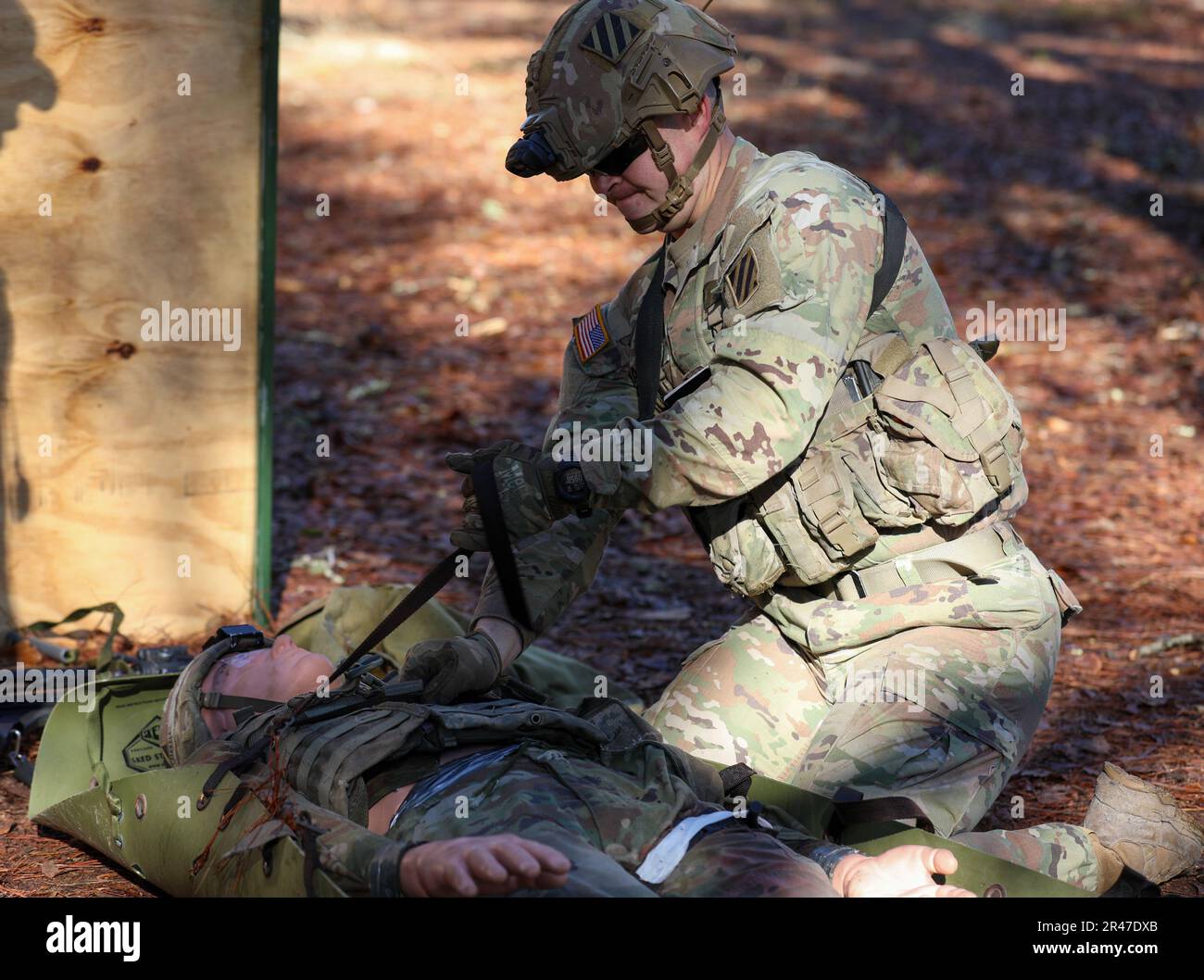 A soldier assigned to the 3rd Infantry Division practices to provide ...