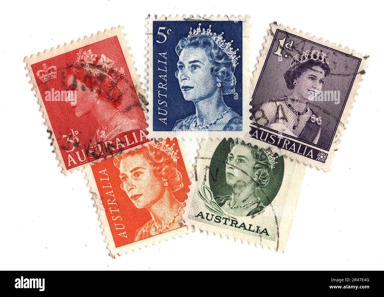 Vintage postage stamps from Australia featuring portraits of Queen ...